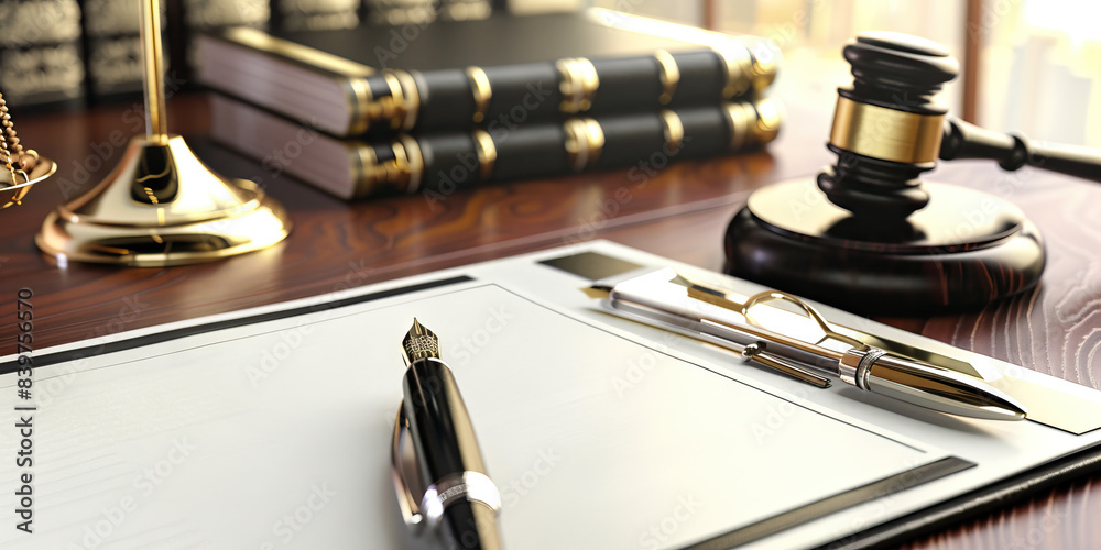 Elegant Lawyer's Office: Immaculate desk with a legal pad, fountain pen ...