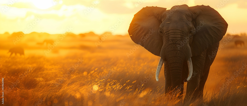 An image of a majestic African elephant standing tall in the savannah ...