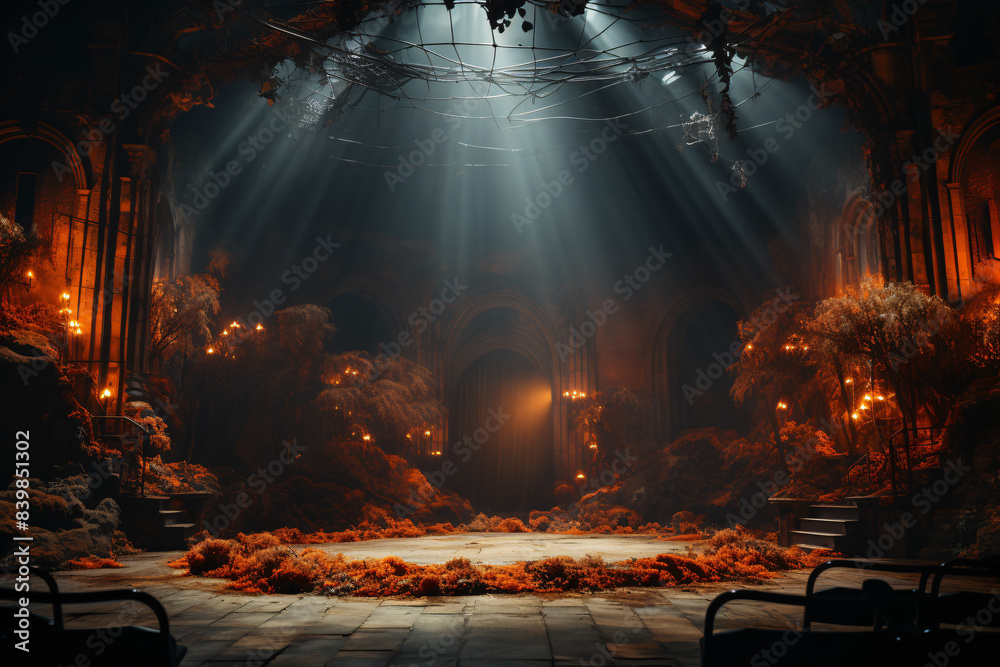 Theater stage light background with spotlight illuminated the stage for ...