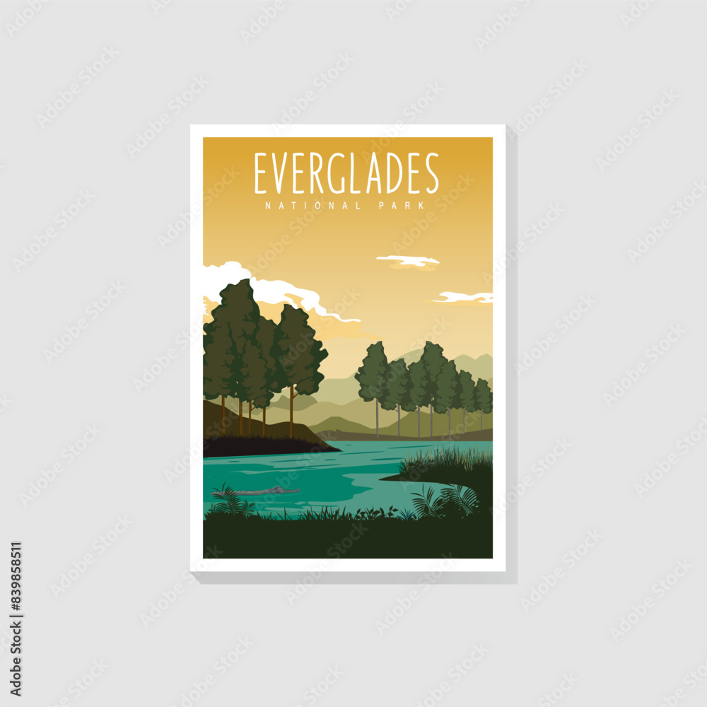 Everglades National Park poster illustration, Beautiful Swamp scenery ...