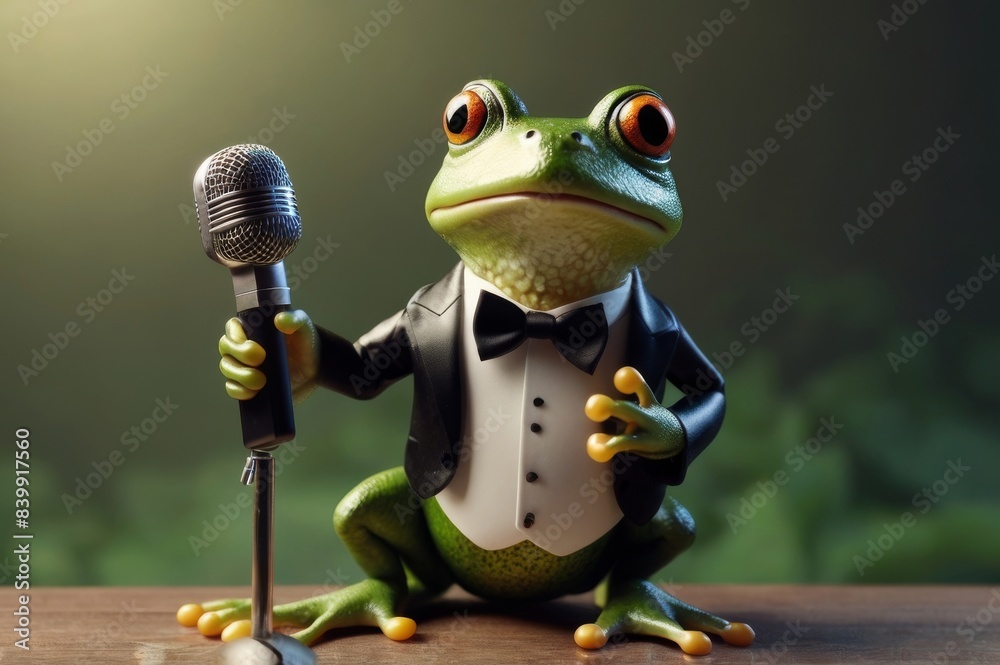 Fantasy image of Frog Singing with a Microphone Stock Illustration ...