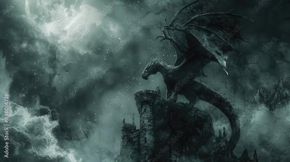 Dark Dragon Background, Fantasy Castle Background, Dragon Illustration ...