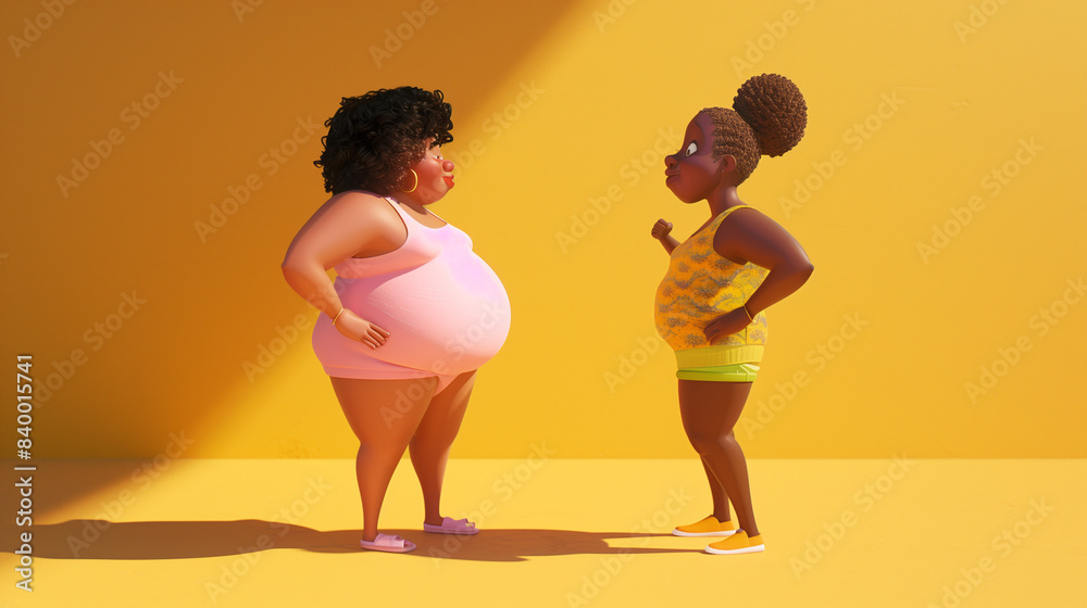 Round and slim cartoon characters in an illustration promoting body ...