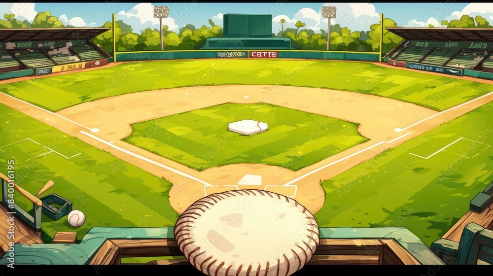 Baseball Field Background, Empty Baseball Stadium, Cartoon Baseball ...
