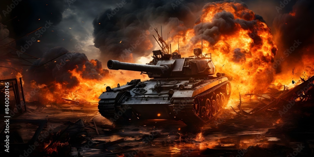 Desktop wallpaper of tank shooting in battle with explosions and fire ...