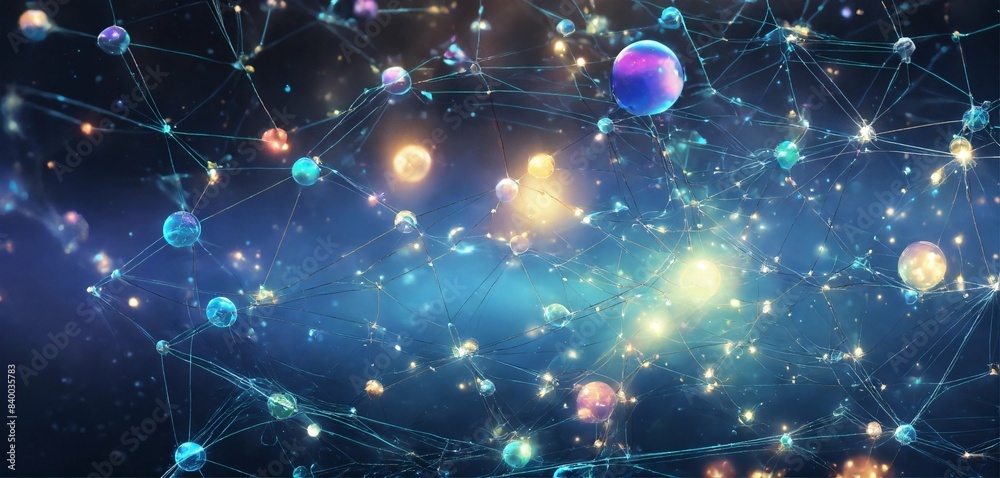 a sea of bubbles in space, inside bubbles there are networks of ...