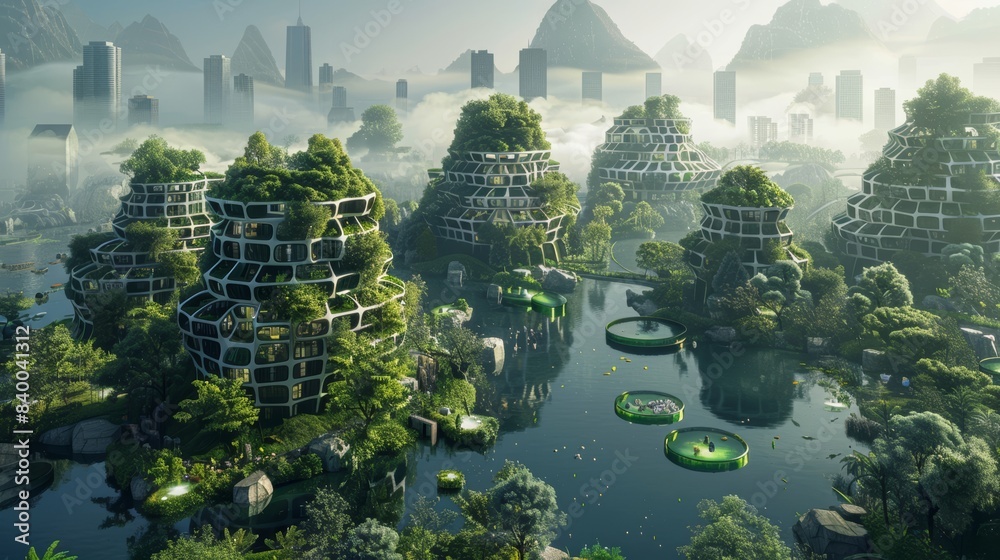 Urban parks with diverse flora and fauna, integrating nature into city ...