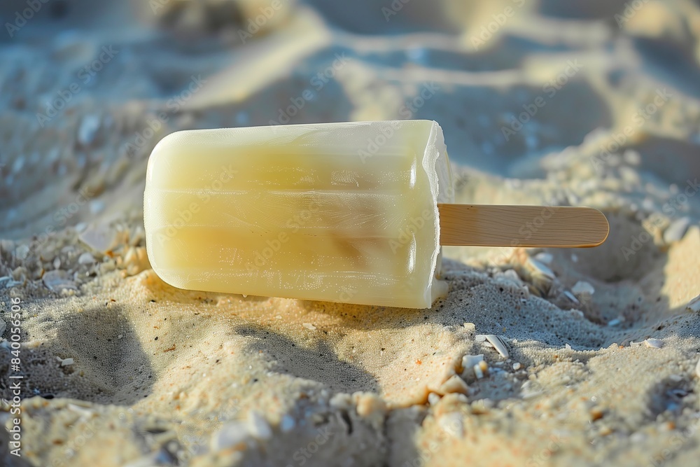 Vacation vibe. Summer. A lemon juice ice pop on a stick. Yellow ...