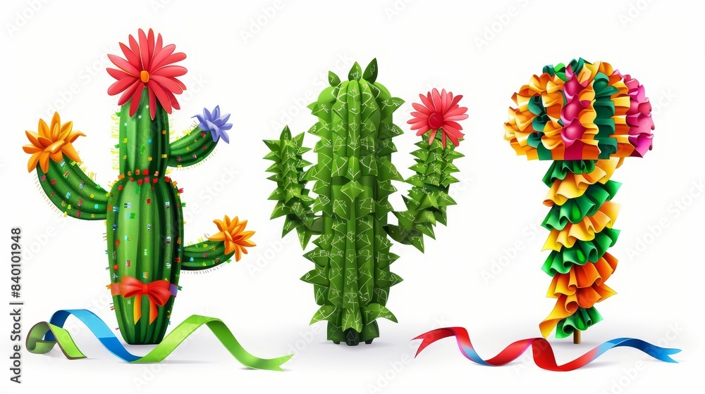 Modern cartoon illustration of Mexican pinatas set with a sweet ...