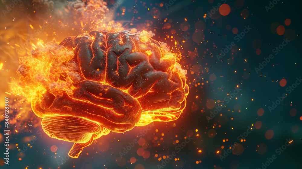 Brain on fire, exploding brain, degenerative cognitive disease concept ...