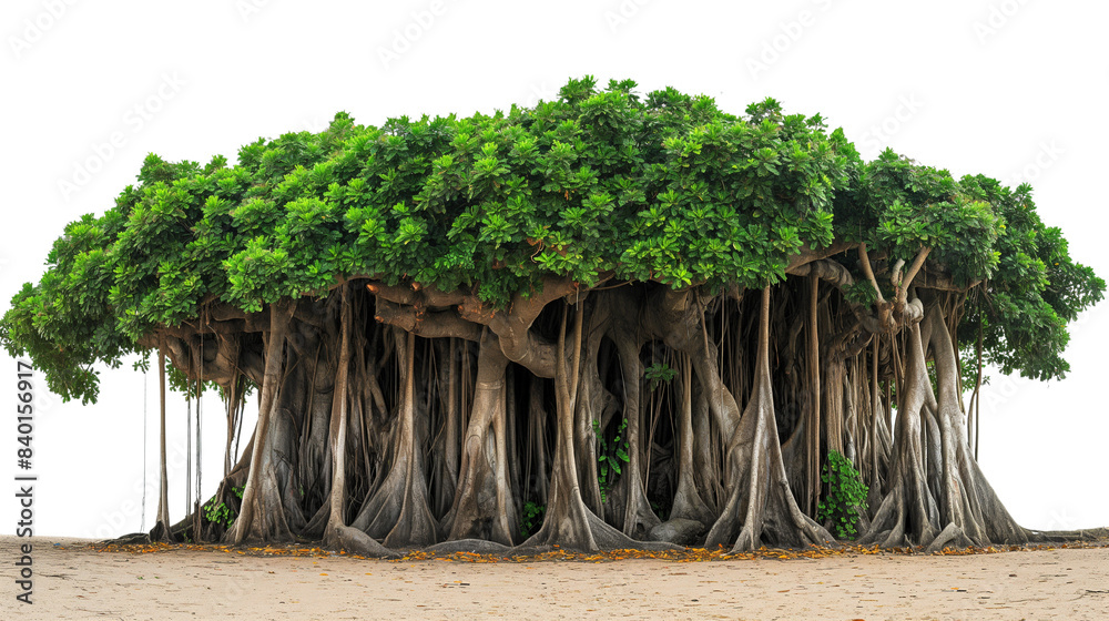 An ancient Banyan tree (Ficus benghalensis) with its sprawling aerial ...