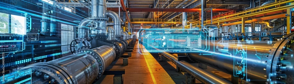 Industrial revolution meets digital age, a factory teeming with pipes ...