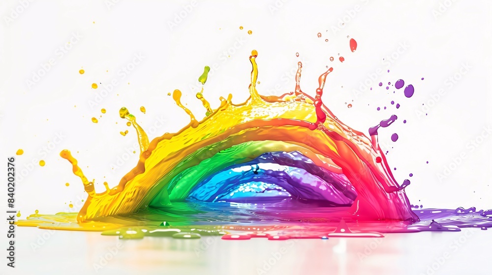 Rainbow liquid splashing in Jet Formation, negative space, isolated on ...