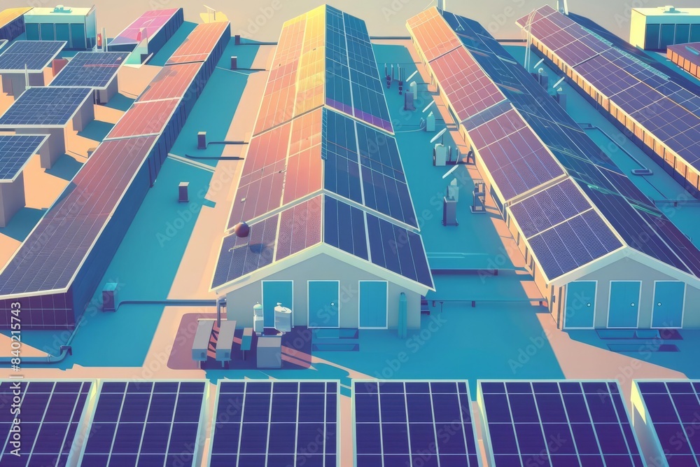 solar power plant flat design top view futuristic theme animation ...