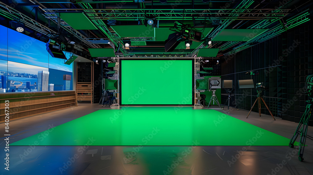 Virtual TV Studio Set Green screen background 3d Rendering Stock ...
