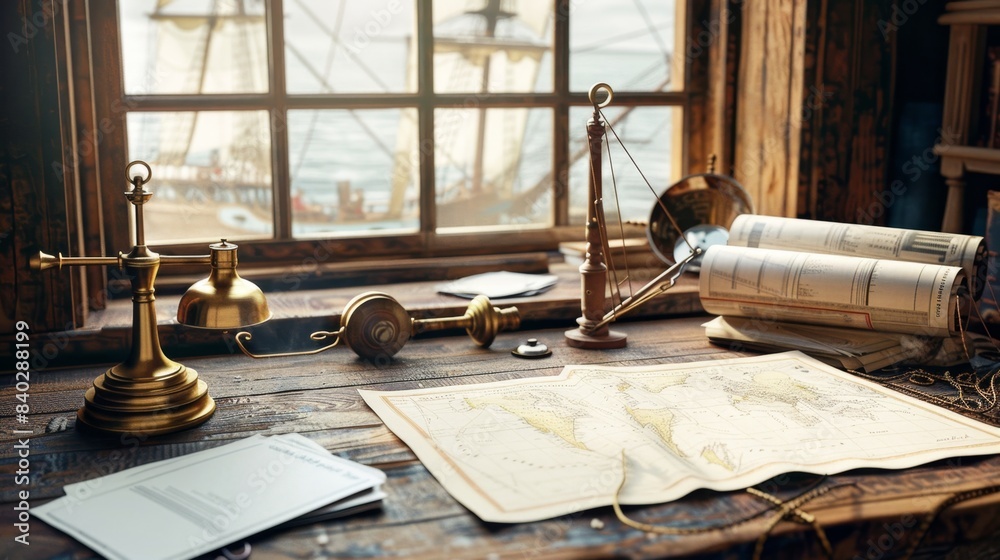 Nautical Navigation Essentials Marine Captain's Chart Table with Blank ...