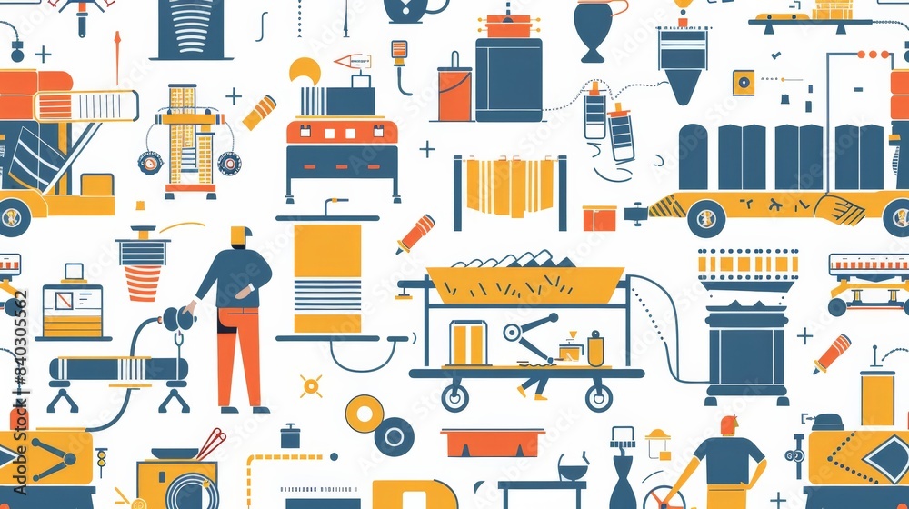 Colorful Icons Depicting Various Stages Of Textile Manufacturing From 4549