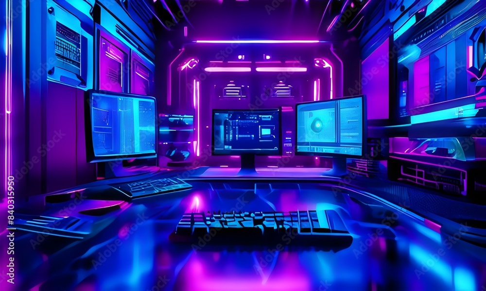 Room with neon lights. Game Zone. Interior for computer games, game ...