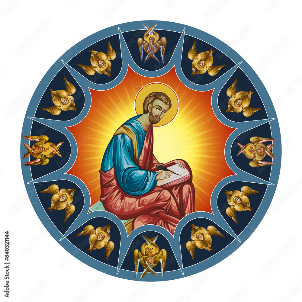 Apostle Luke sky round dome with 4 apostles and seraphim. Illustration ...