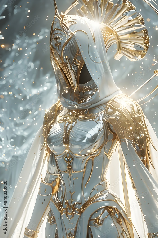 Celestial Female Warrior in Shimmering White and Golden Armor,Wielding ...