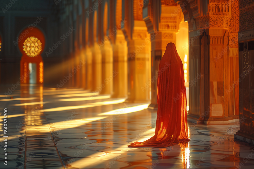 Muslim woman in a hijab on the background of traditional architecture ...