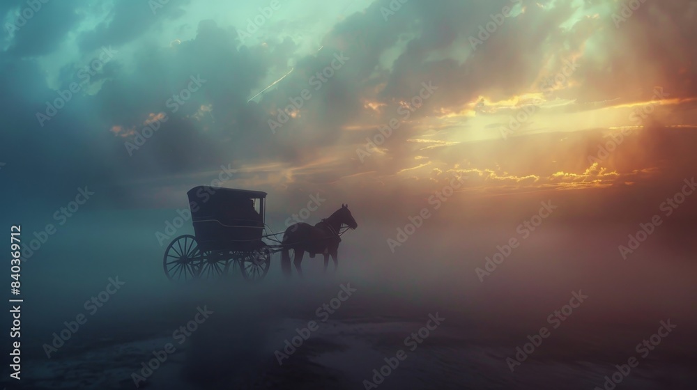 A translucent horsedrawn carriage slowly makes its way through the ...
