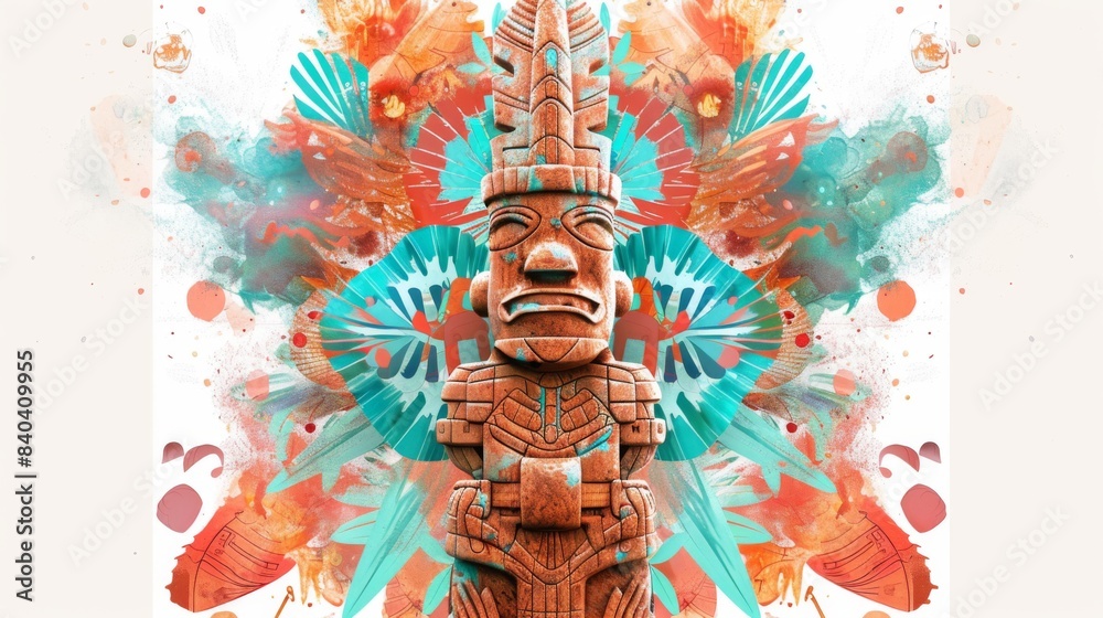 Digital illustration featuring an ancient Polynesian tiki statue Stock ...