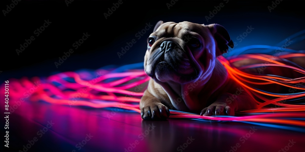 Neon dogthemed abstract HD wallpaper on black background with glowing ...