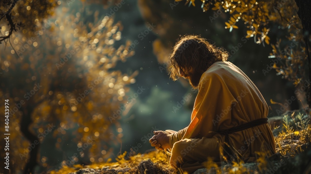 Jesus praying in the Garden of Gethsemane, portraying His human ...