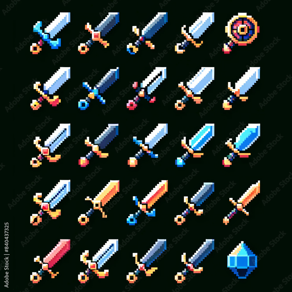 Pixel Art Ancient Swords for RPG Games Stock Illustration | Adobe Stock