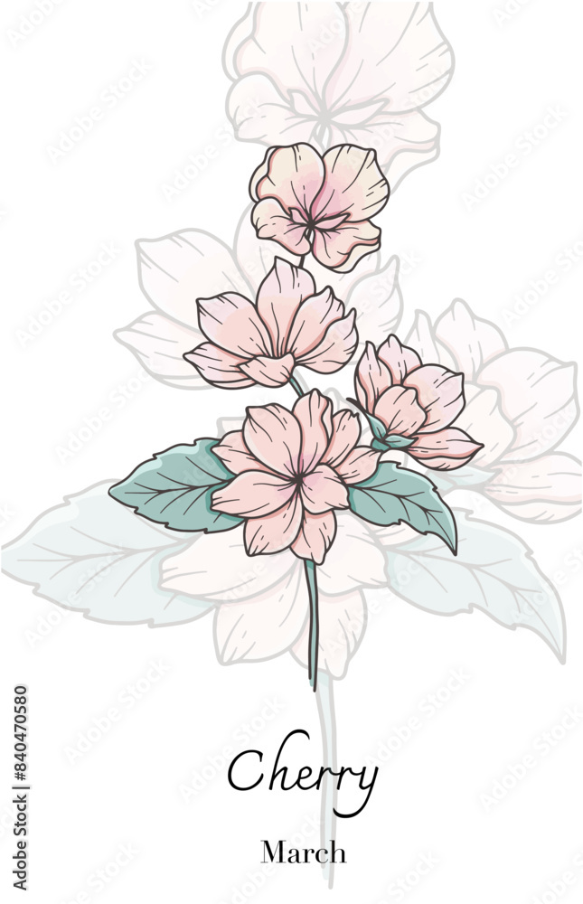 Violet Line Art. Violet flower vector Illustration. February Birth ...