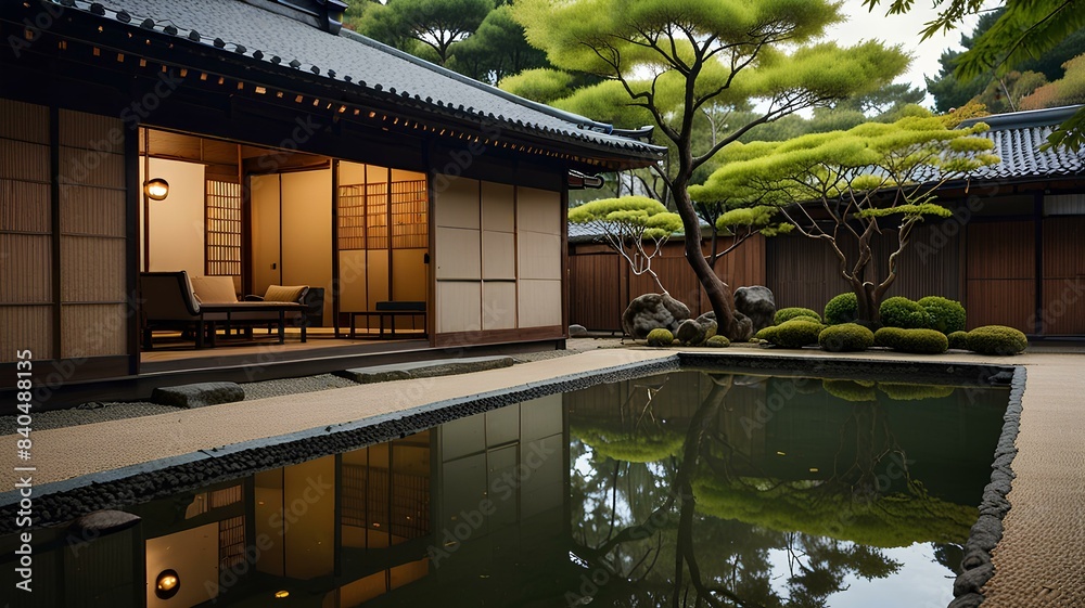 Traditional Japanese house, showcasing its unique architecture. Wooden ...