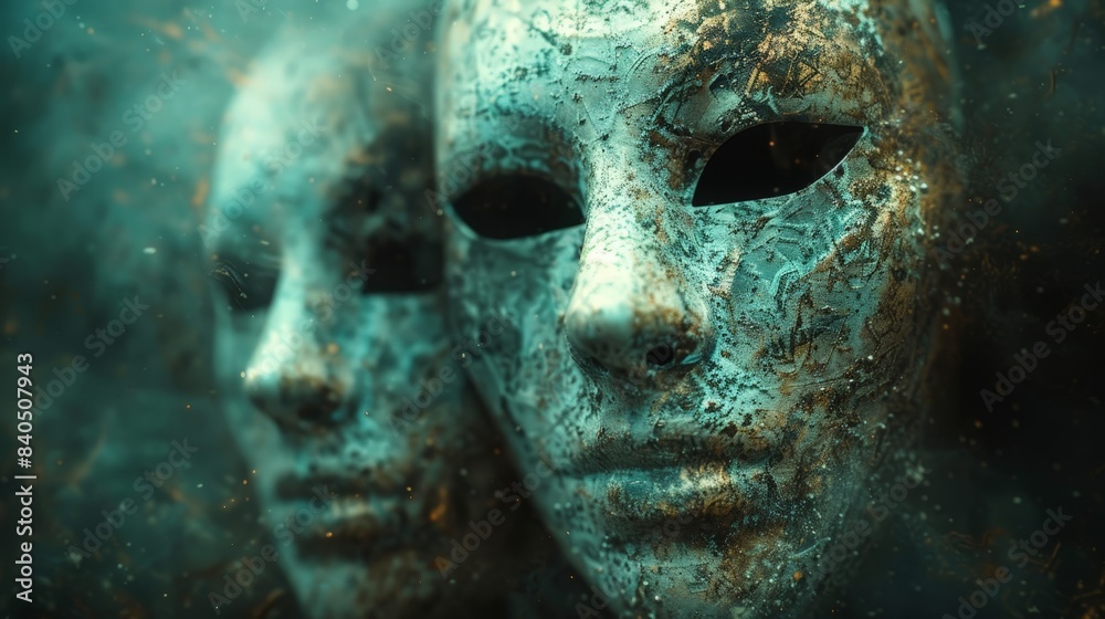 Stock-Illustration „Mysterious Masked Figures, Two-Headed Character ...