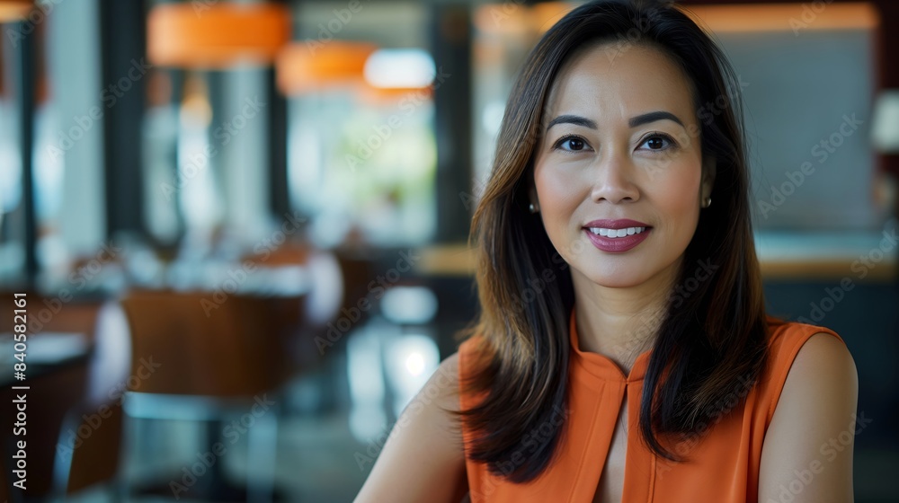 Portrait of filipina woman beautiful business leader, in modern bright ...