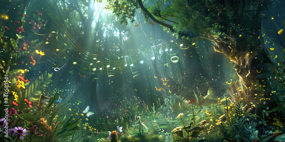 Enchanting Fairy Tale Melodies: Music Notes Floating in a Magical Fairy ...