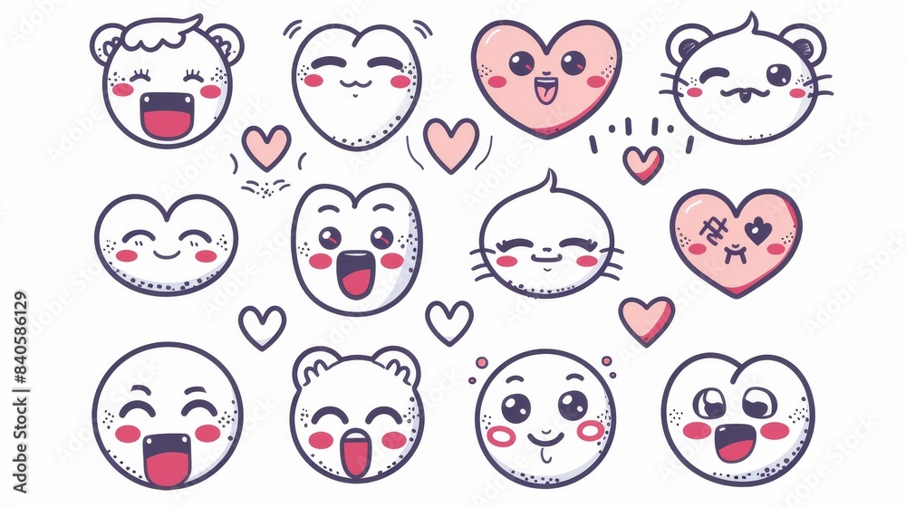 Cute cute faces. Manga style eyes & mouths. Cartoon japanese emoticons ...