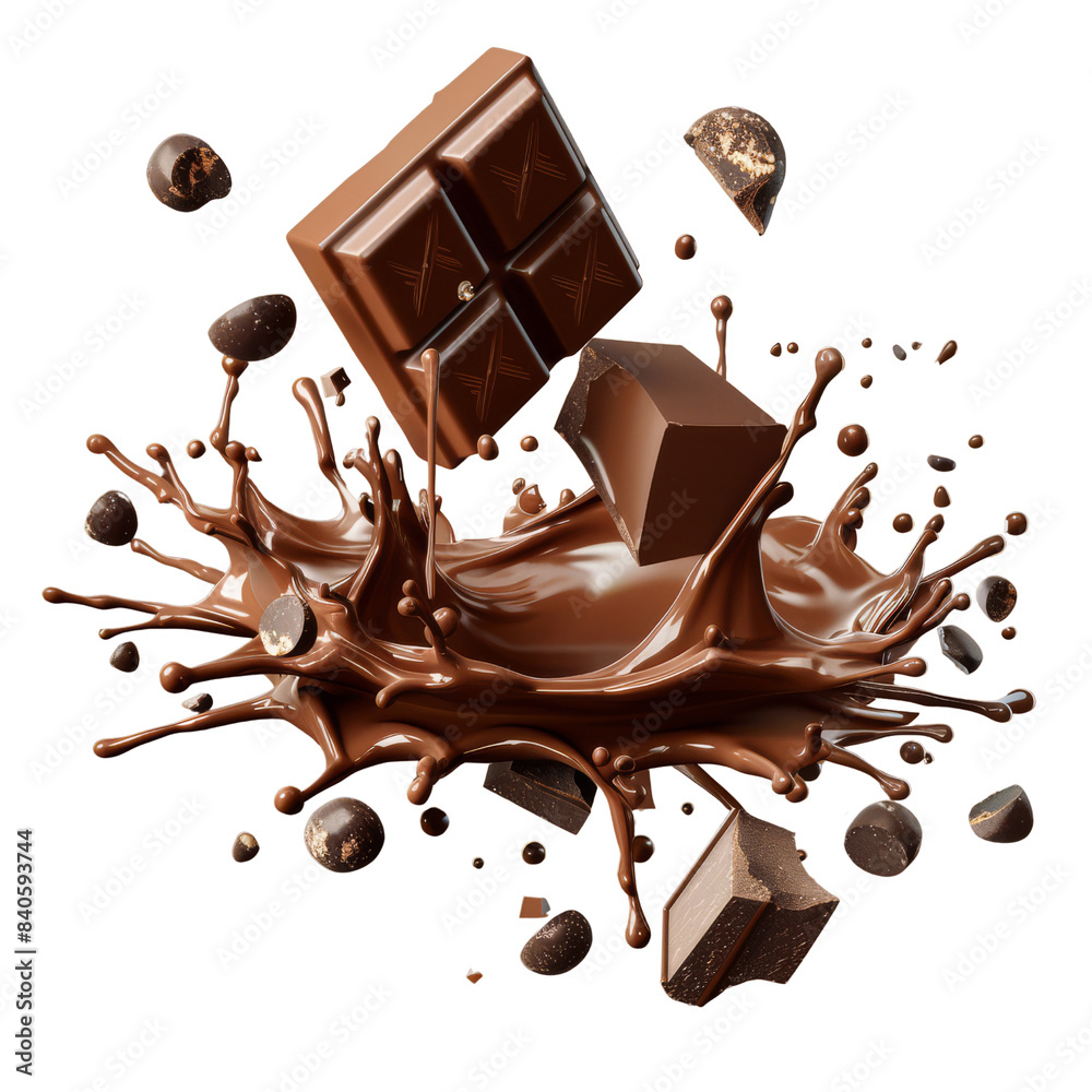 Chocolate bar meets chocolate splash in perfect harmony, isolated on ...