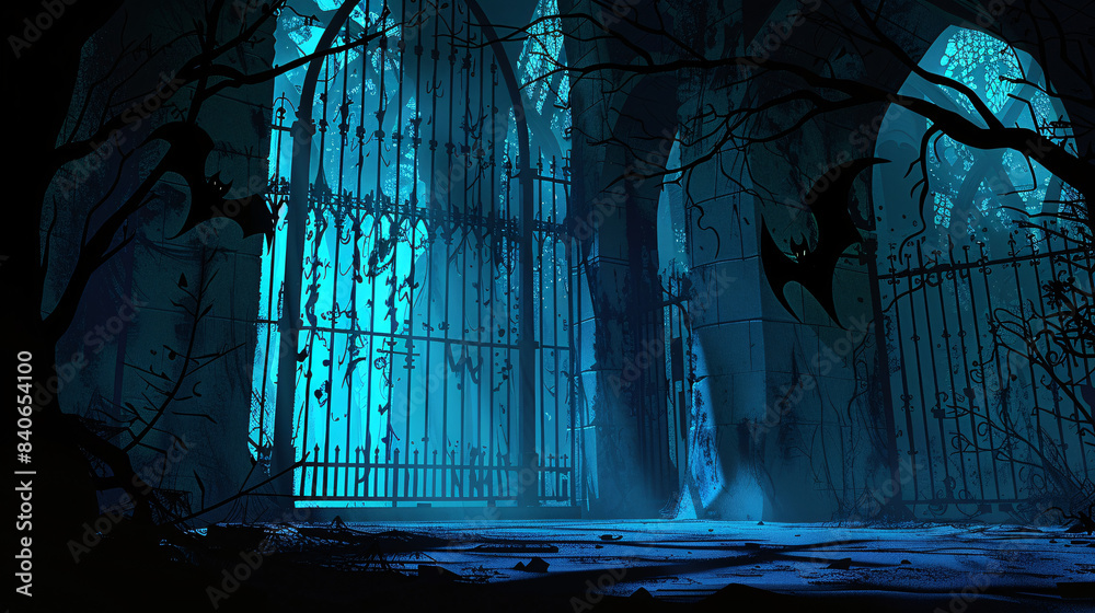 Hell's Gates - Cartoonish Animated Scene with Spooky Cobwebs, Eerie ...