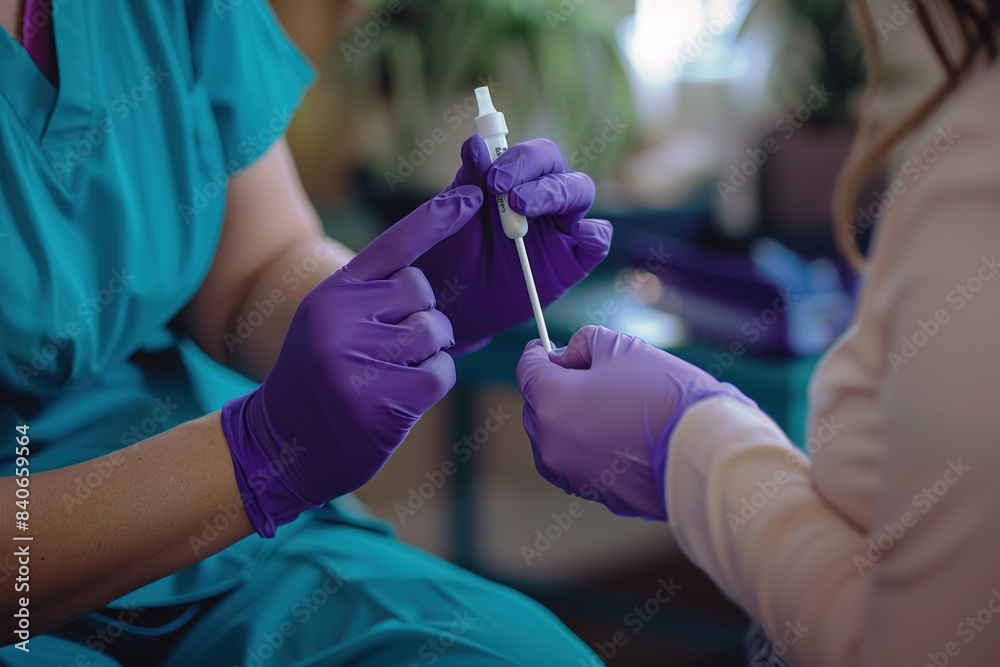 medical tests performed by a female doctor. colorful, typical hospital ...