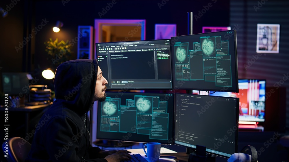Hacker happy after successfully penetrating firewalls using malware, seeing access granted ...