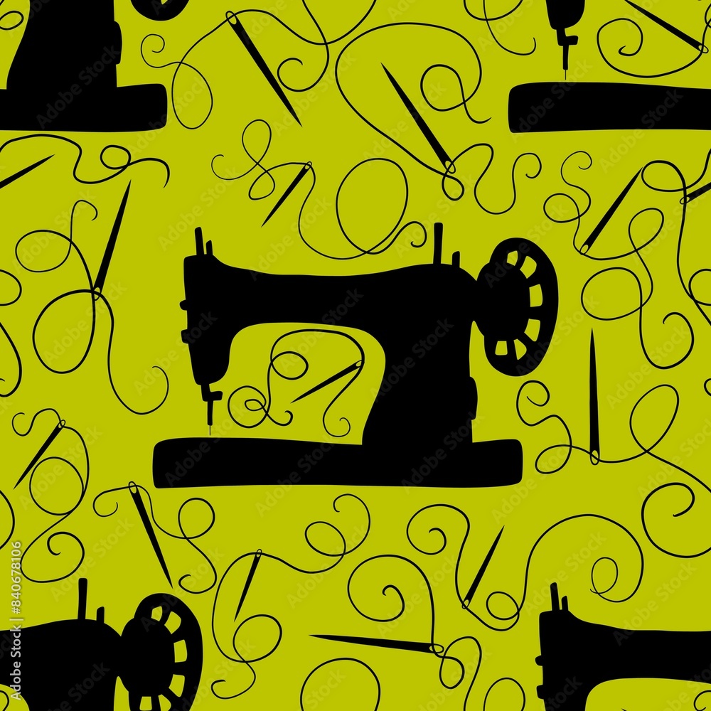 Cartoon silhouette hobbies seamless sewing machine pattern for wrapping ...