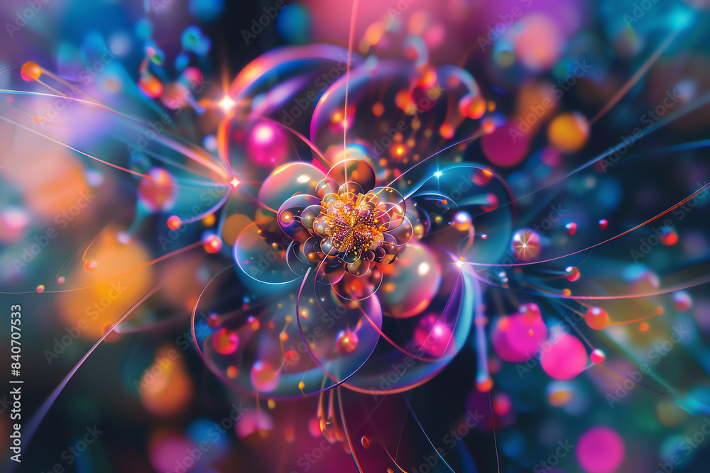 Generate a detailed image of a proton structure, atomic physics theme ...