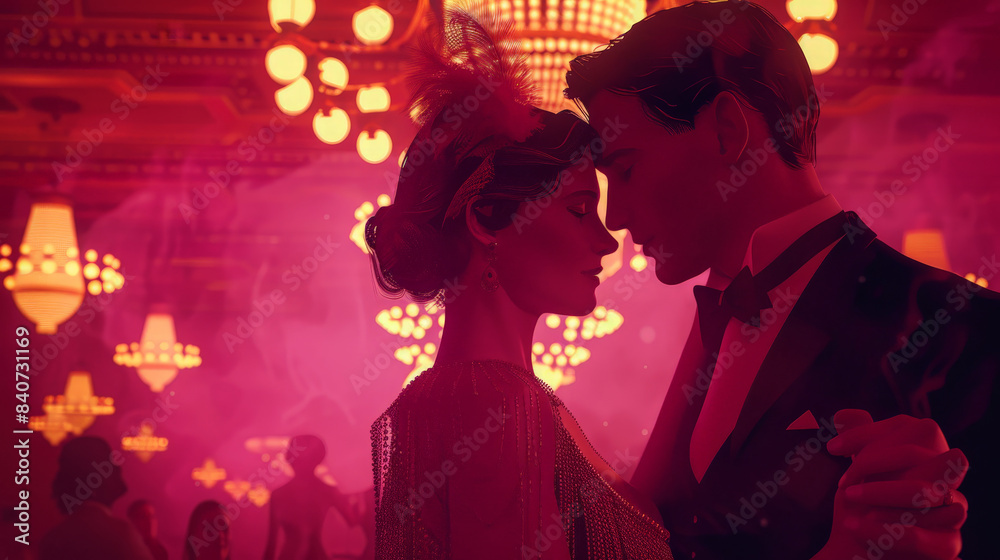 Vintage Romance: 1920s Couple in Elegant Evening Attire Dancing in a ...