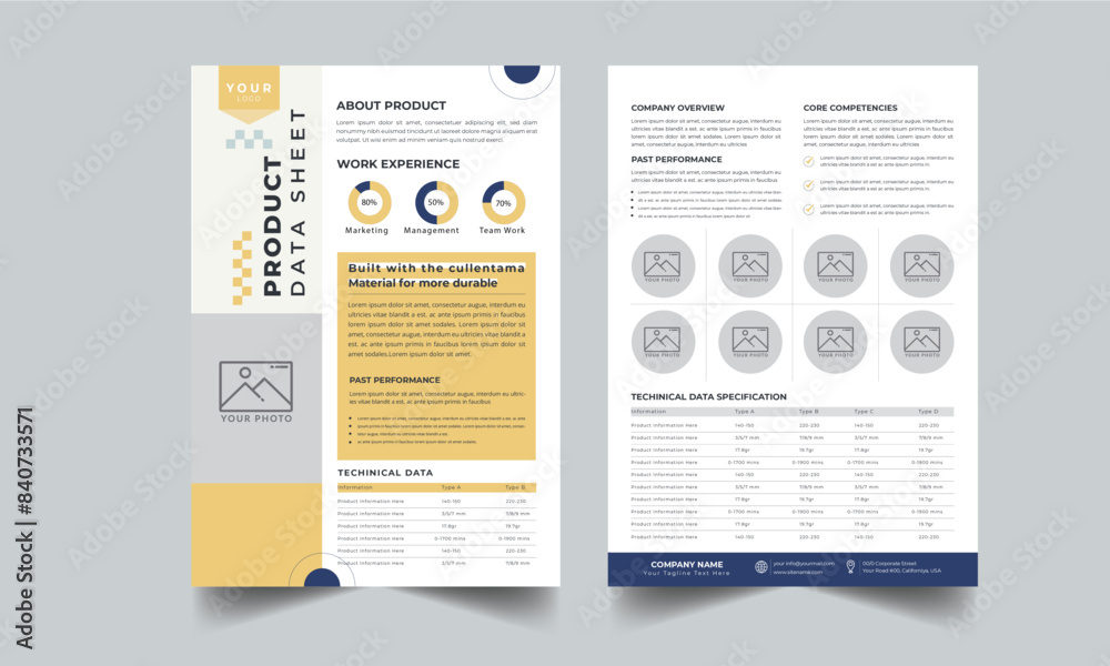 Product Data Sheet, Technical Data Sheet layout template design with 2 ...