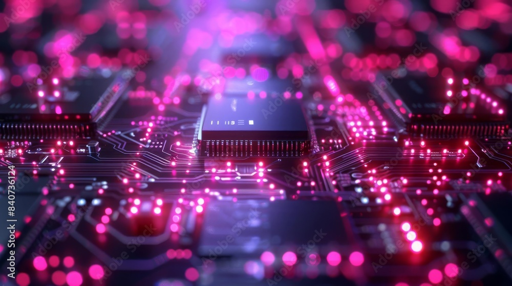 Quantum dots in futuristic digital cpu, flat design, front view, cyberpunk theme, animation ...