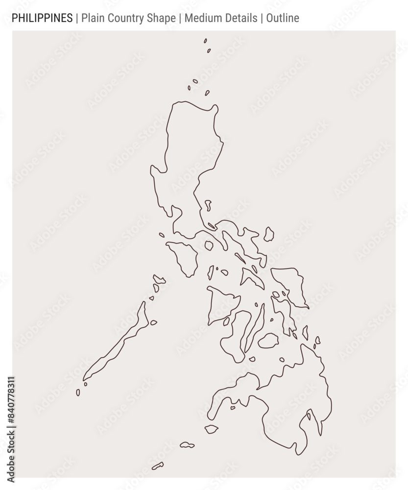 Philippines plain country map. Medium details. Outline style. Shape of ...