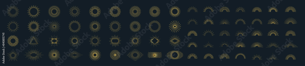 Gold sunburst frames set. Retro sun light rays element collection ... Gold sunburst frames set. Retro sun light rays element collection ...