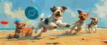 Summer Dogs Running On Beach Art Free Stock Photo - Public Domain Pictures