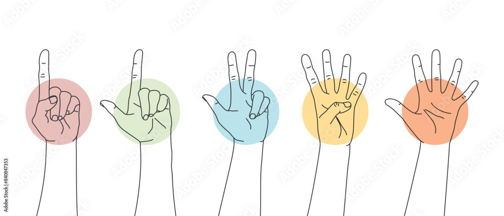 Set of outline hands counting numbers from one to five. Hand gestures. Vector illustration Stock ...