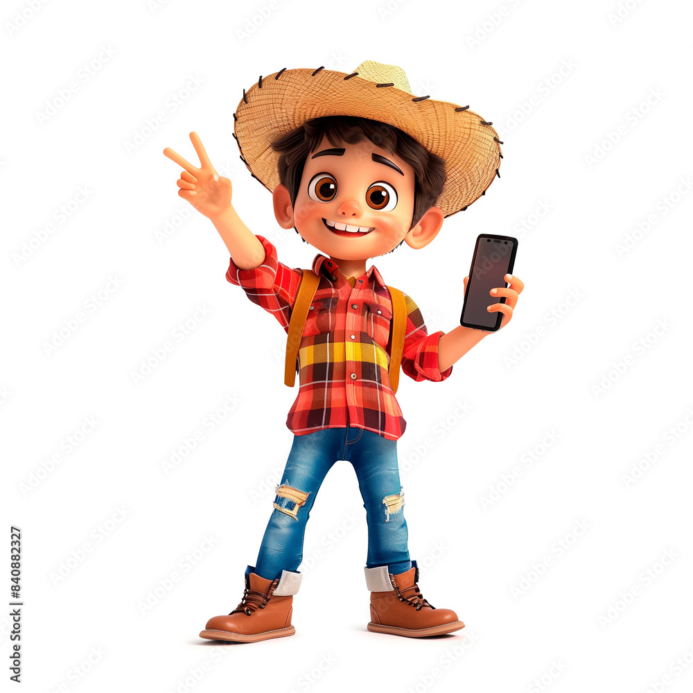 Ilustração 3d cartoon of happy boy at brazilian festa junina são joão ...